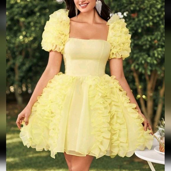 Dresses | Summer Elegant Romantic Gorgeous Light Yellow Organza Texture ...